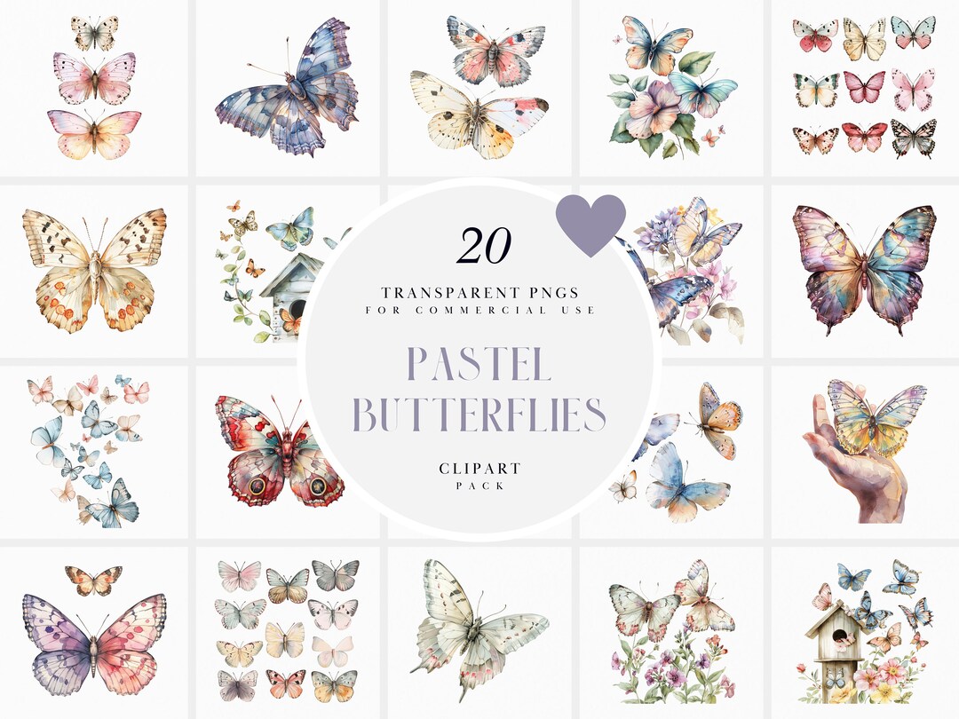 Watercolor Pastel Butterflies Clipart, Butterfly Clipart Bundle, Spring ...