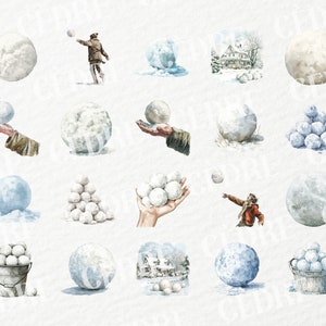 Watercolor Snow Ball Clipart, Rolled Snow Balls, Winter Elements ...