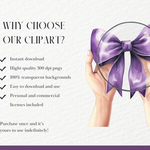 Watercolor Purple Bow Clipart, Hair Bows Clipart, Purple Ribbon Clipart ...