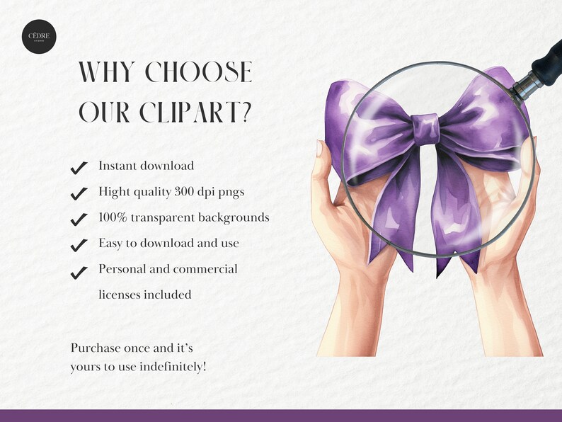 Watercolor Purple Bow Clipart, Hair Bows Clipart, Purple Ribbon Clipart ...