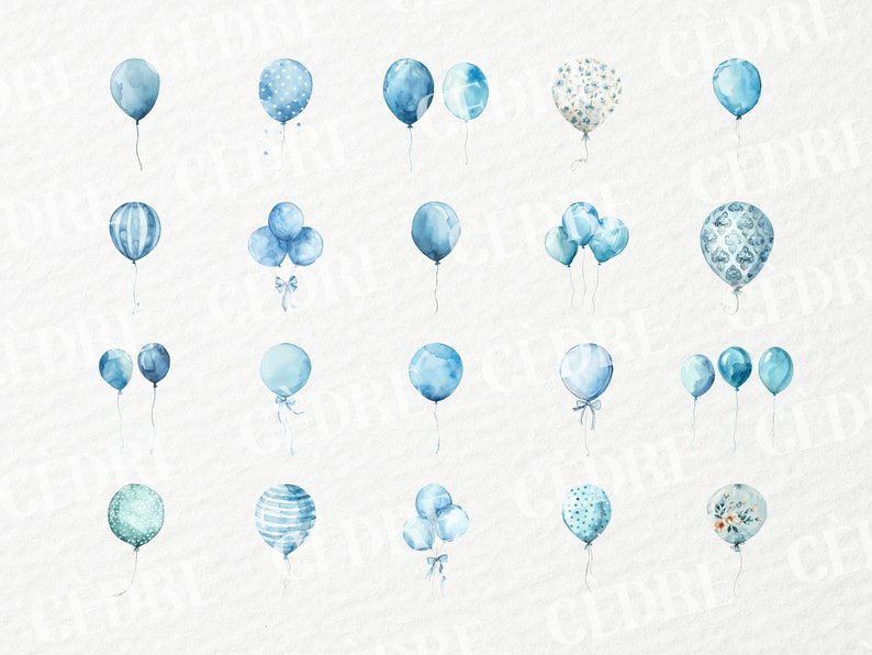 Watercolor Blue Balloon Clipart, Blue Balloons Clipart, Birthday Party ...