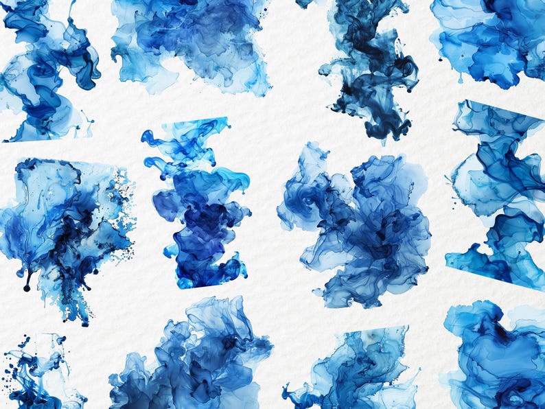 Watercolor Blue Alcohol Stain Clipart, Abstract Liquid Ink Splash ...