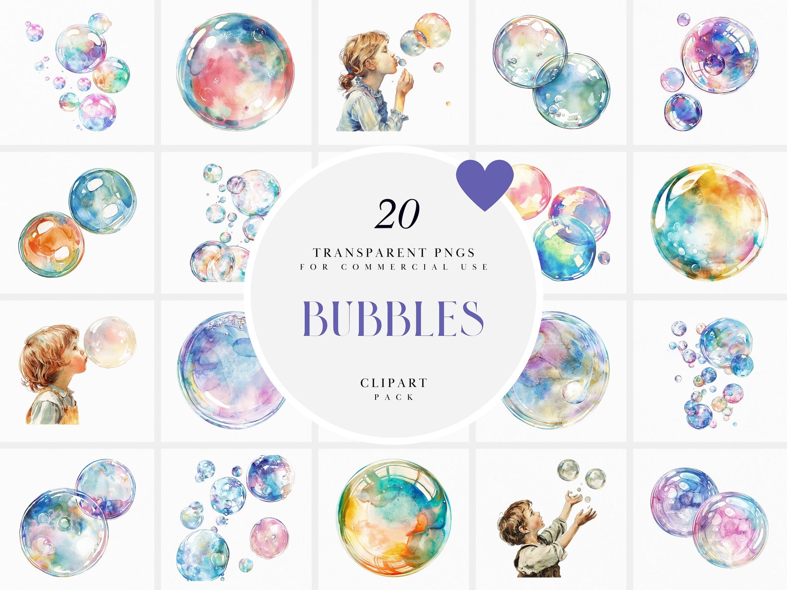 Watercolor Bubbles Clipart, Blowing Bubbles Clipart, Bubble Popping ...
