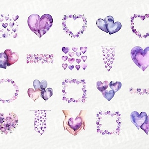 Watercolor Purple Hearts Clipart, Purple Heart Clipart, Heart Shape ...