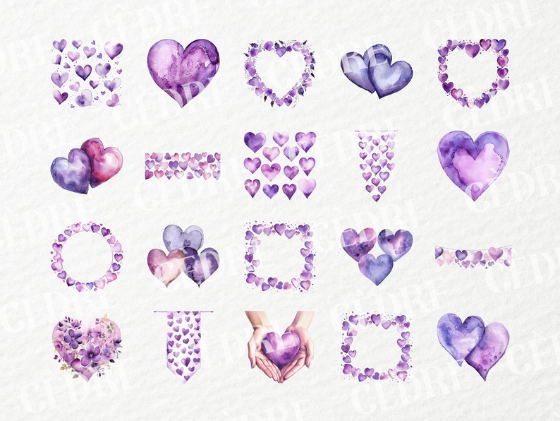 Watercolor Purple Hearts Clipart, Purple Heart Clipart, Heart Shape ...