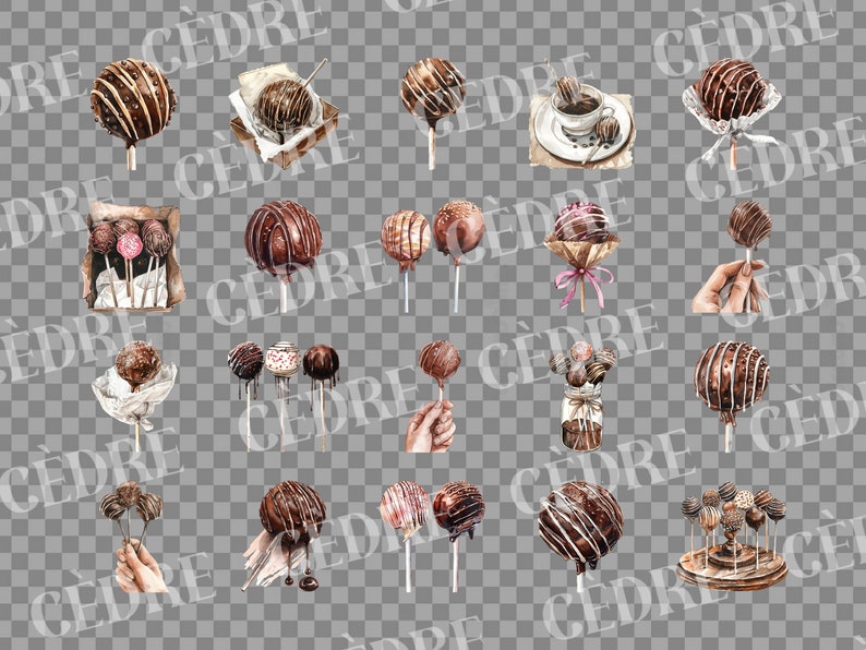 Watercolor Chocolate Cake Pops Clipart, Cake Pop, Xmas, Festive Holiday ...