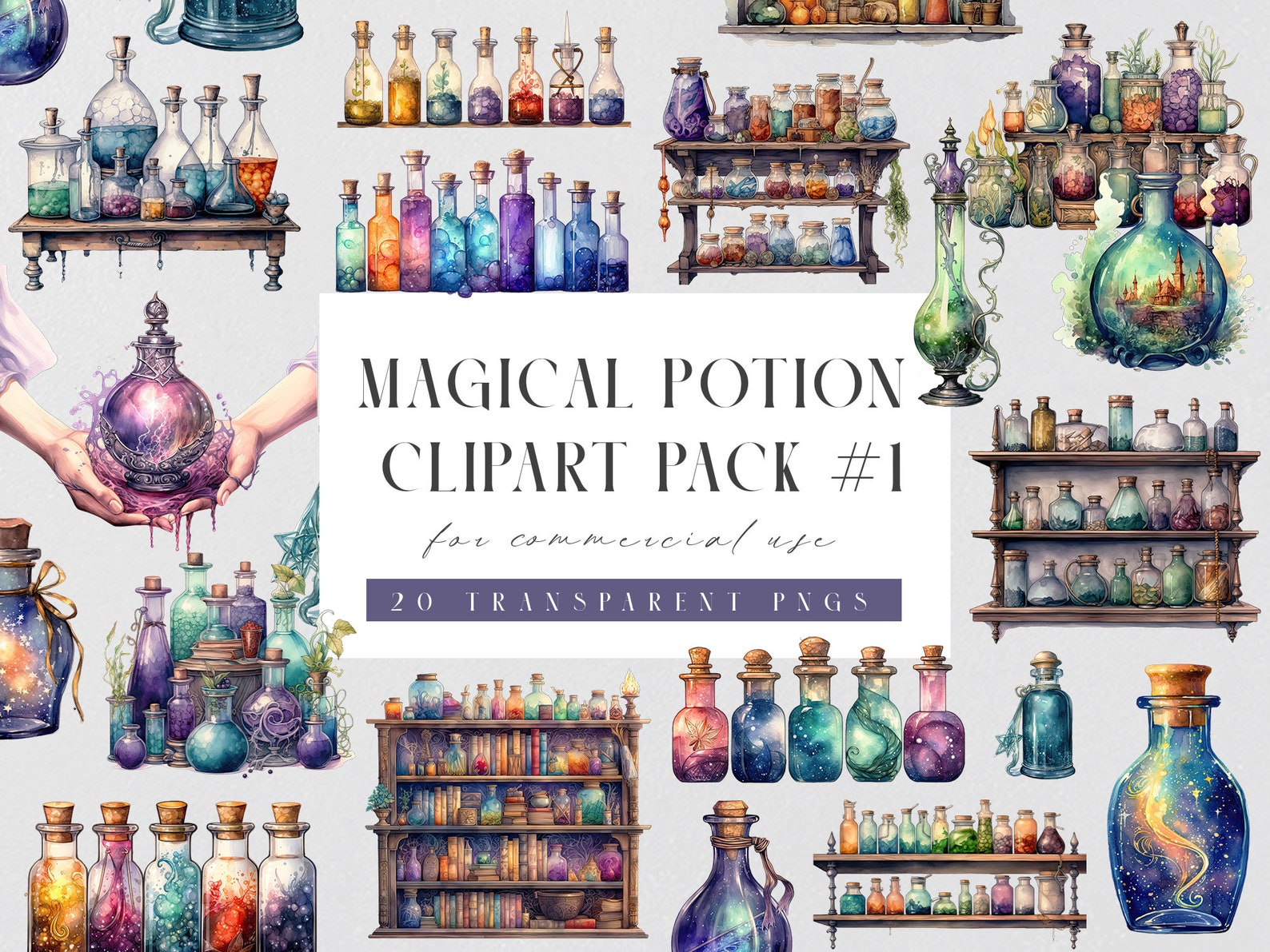 Watercolor Magical Potions Clipart Fantasy Magic Potions - Etsy