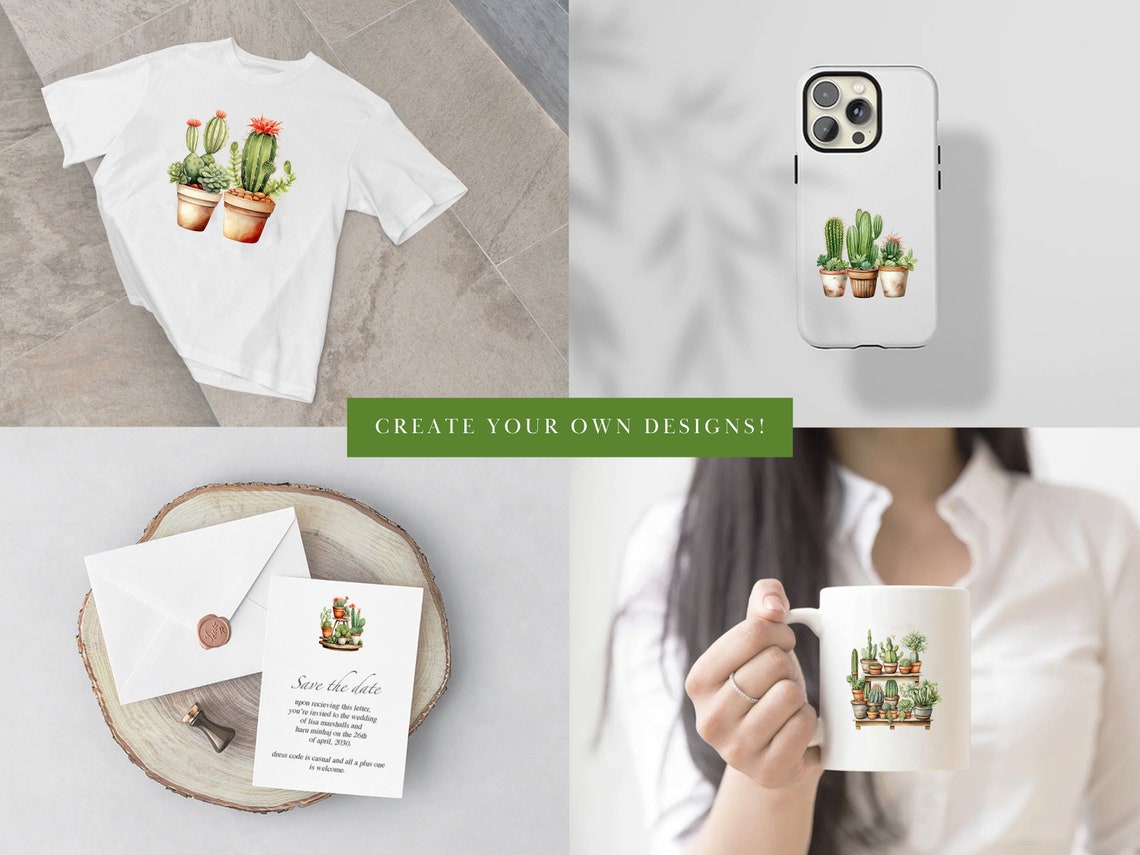 Watercolor Cactus Pot Clipart, Cacti Pot Clipart, Potted Cactus House ...