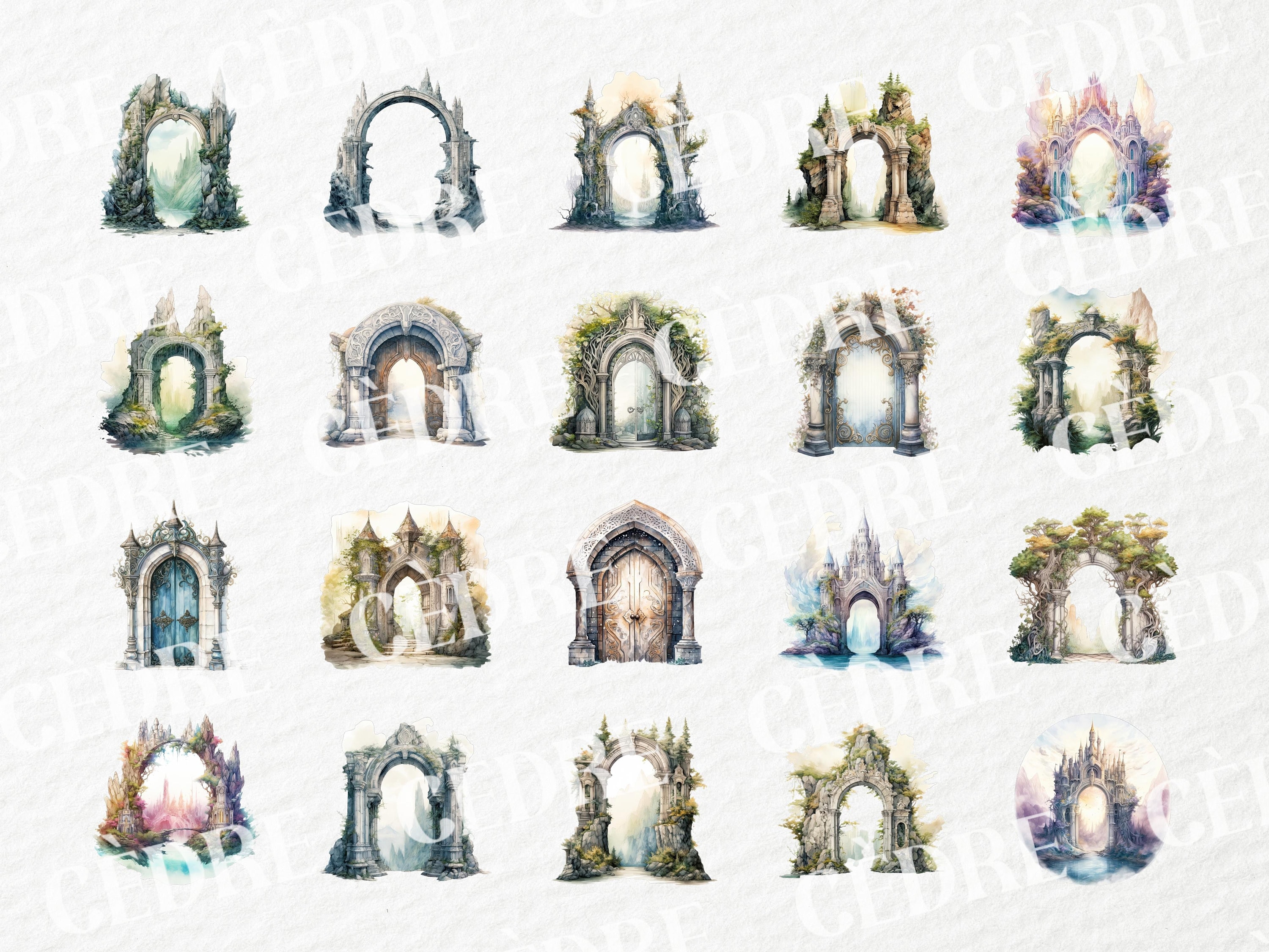 Watercolor Magical Portal Clipart, Fairytale Magic Portals Clipart ...