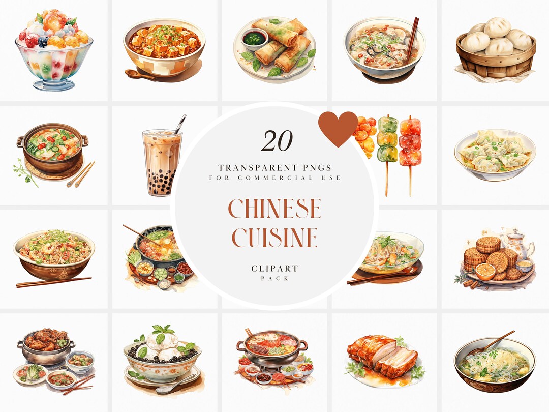 Watercolor Chinese Cuisine Clipart, Han Chinese Food Clipart, East ...