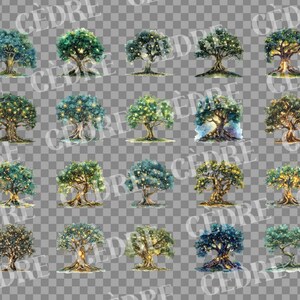 Watercolor Whimsical Tree Clipart, Enchanted Magical Trees Clipart ...