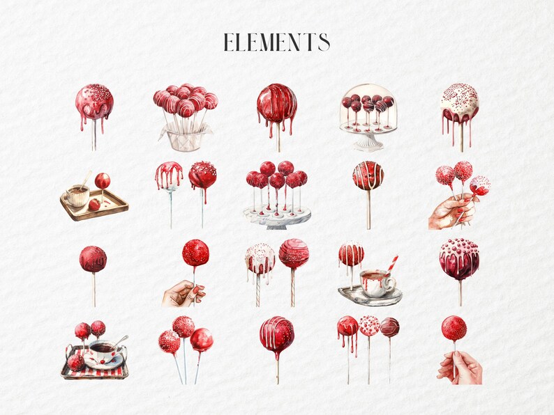 Watercolor Red Velvet Cake Pops Clipart, Romantic Dessert Treats ...
