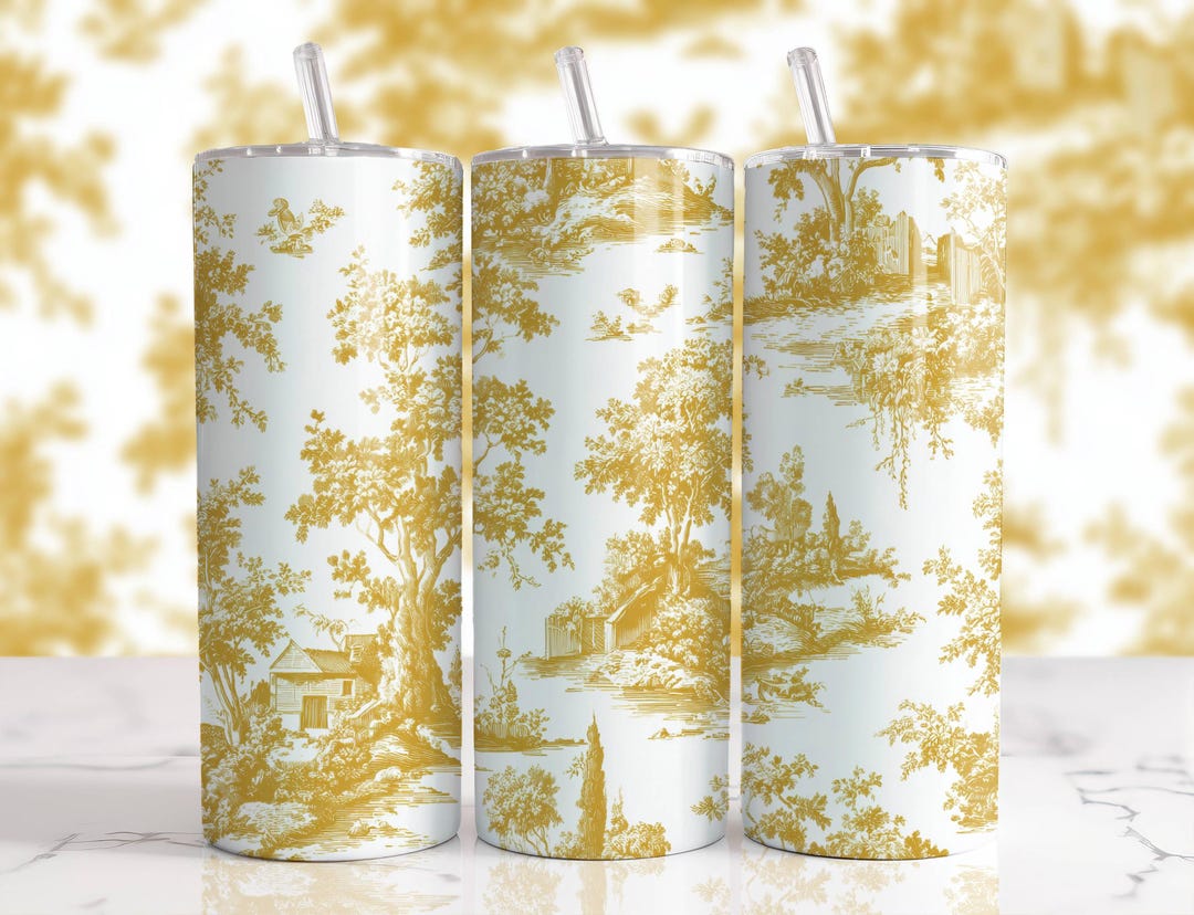 20 Oz Skinny Tumbler Wrap, Yellow Toile, French Toile Look, Straight ...