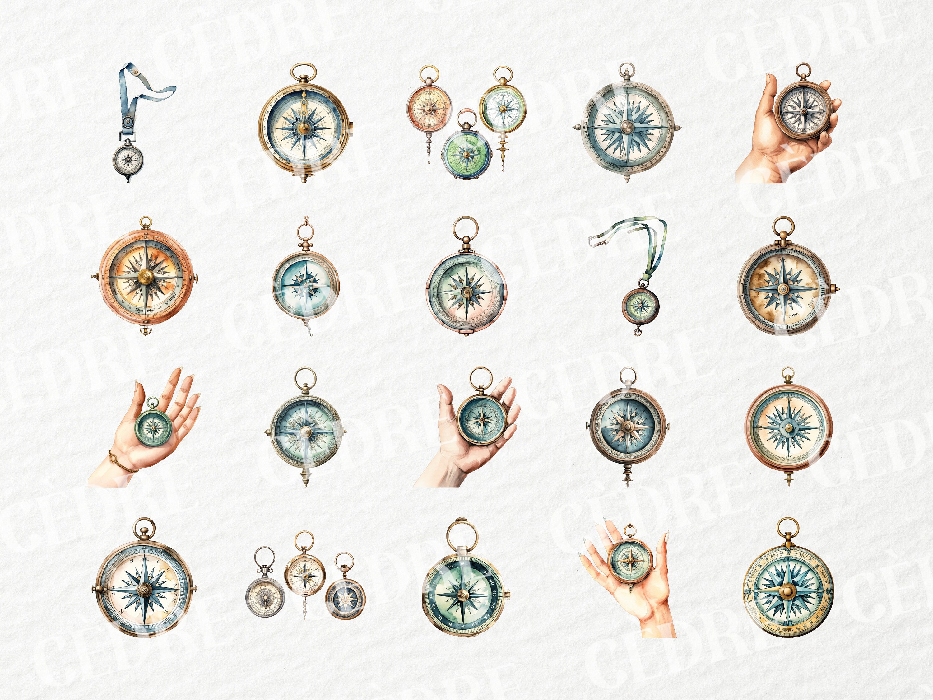 Watercolor Compass Clipart, Compasses Clipart, Hunting, Camping ...