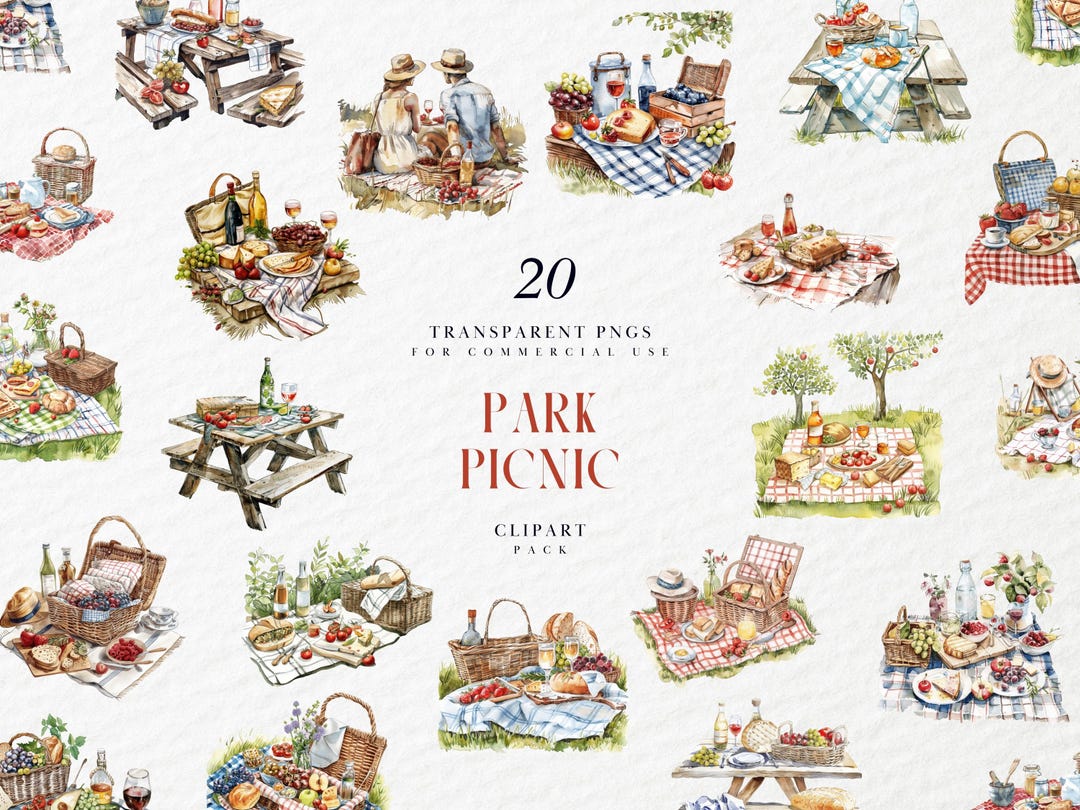 Watercolor A Park Picnic Clipart, Picnic Date, Woven Basket With ...