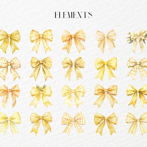 Watercolor Pastel Yellow Bow Clipart, Light Yellow Bows, Soft Ribbon ...