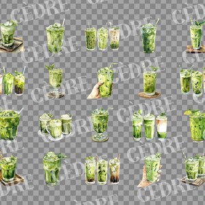 Watercolor Iced Matcha Clipart, Cold Green Matcha Tea, Traditional ...