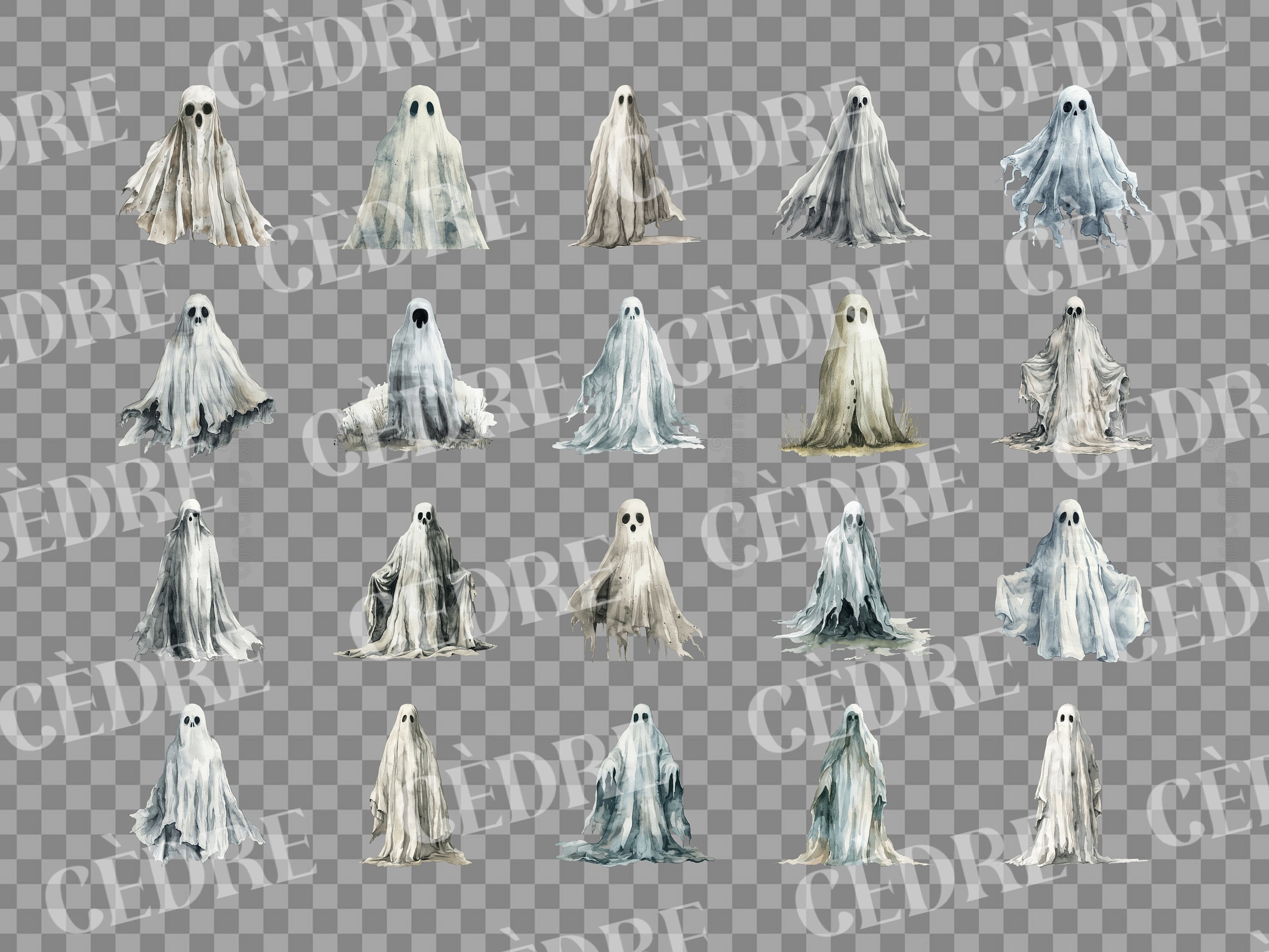 Watercolor White Ghosts Clipart, Ghost Costume Clipart, Halloween ...
