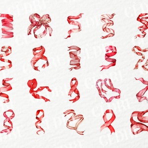 Watercolor Red Ribbon Clipart, Red Ribbons Clipart, Decorative Elements ...