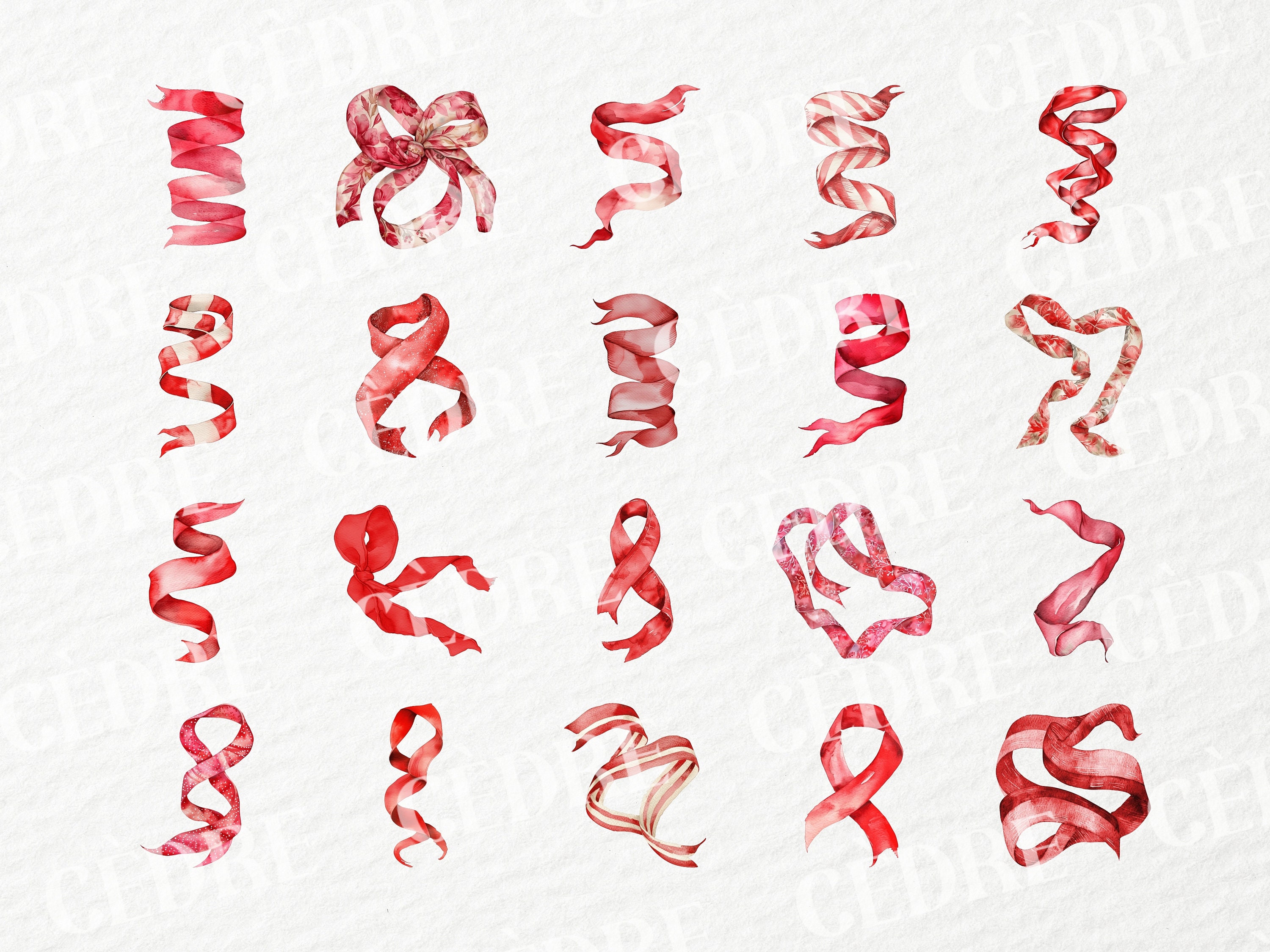 Watercolor Red Ribbon Clipart, Red Ribbons Clipart, Decorative Elements ...