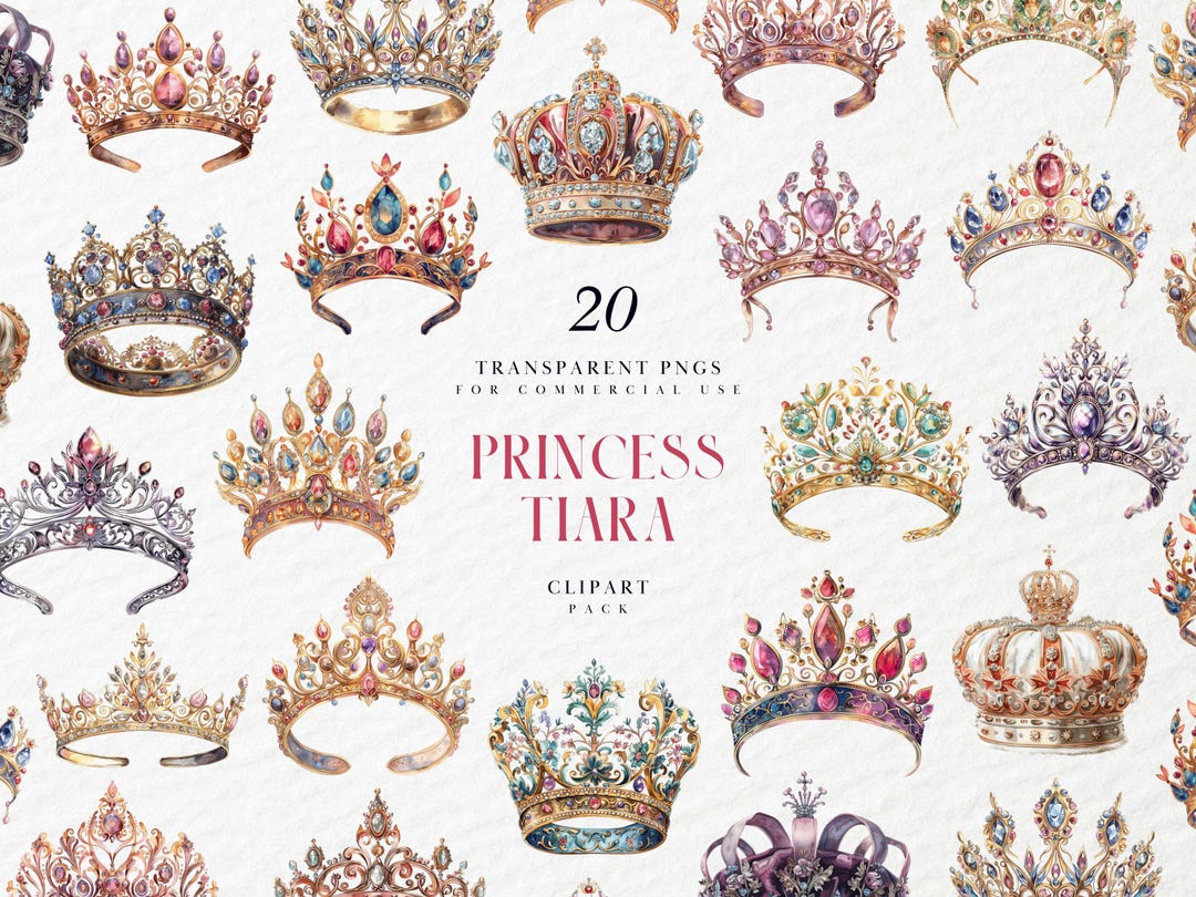 Watercolor Princess Tiara Clipart, Glitter Diamond Crown, Fairytale ...