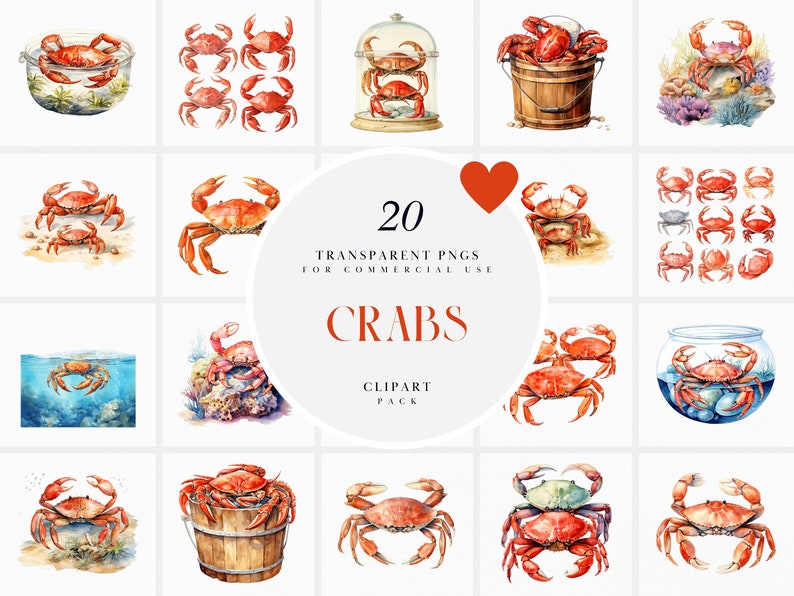 Watercolor Crab Clipart, Sea Life Crabs Clipart, Under the Sea ...