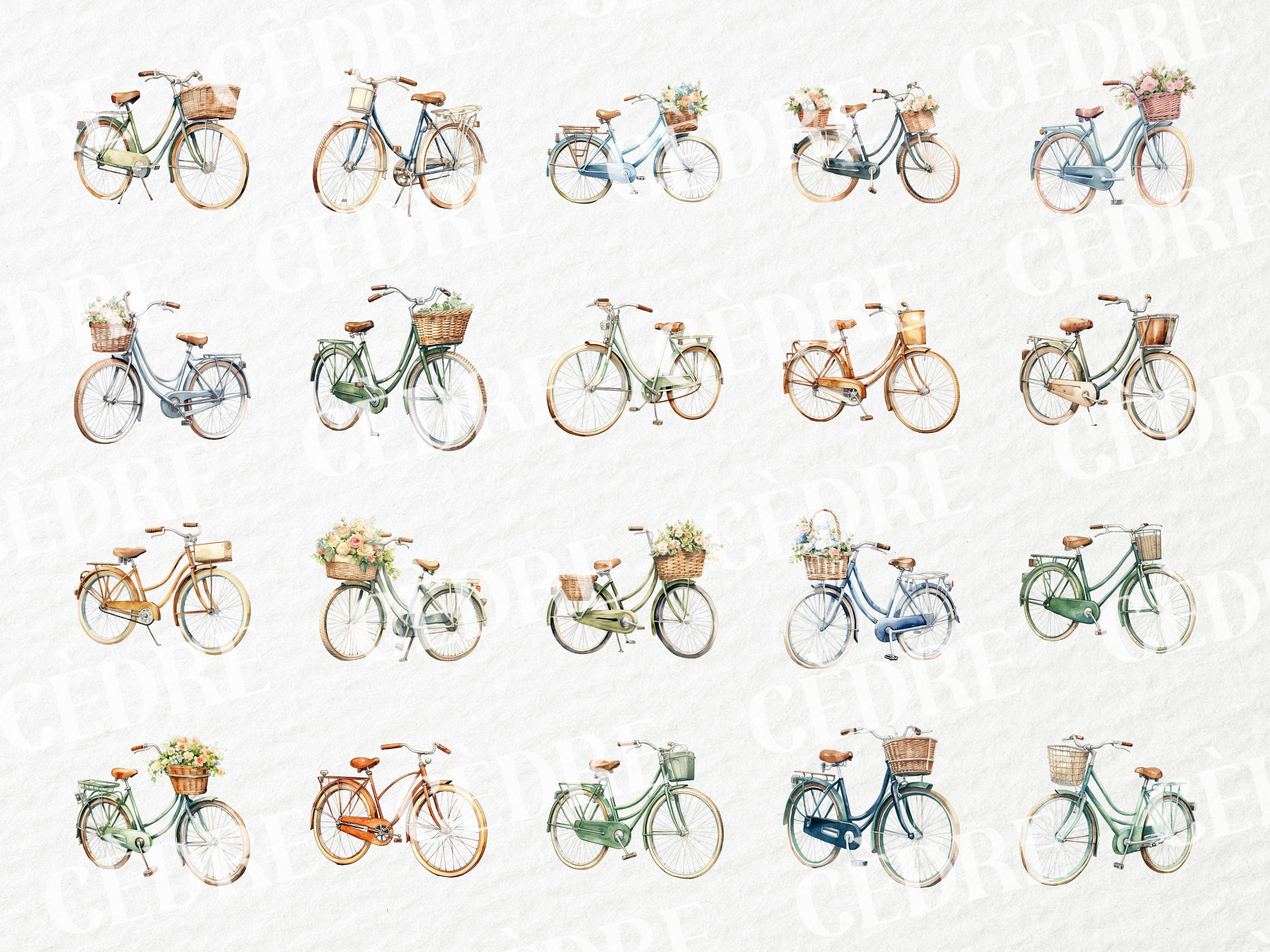 Watercolor Pastel Bicycles Clipart, Cute Bikes Clipart, Dutch Bike ...