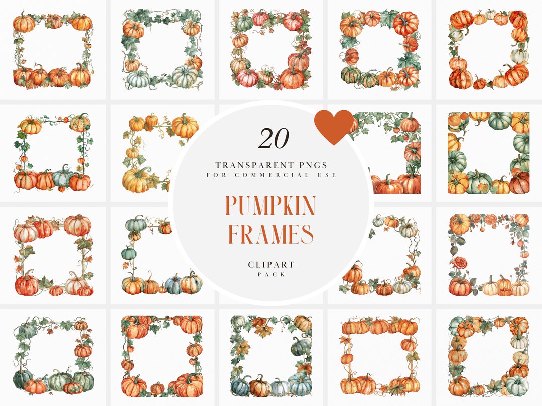 Watercolor Square Pumpkin Frame Clipart, Pumpkin Squared Frame Clipart ...
