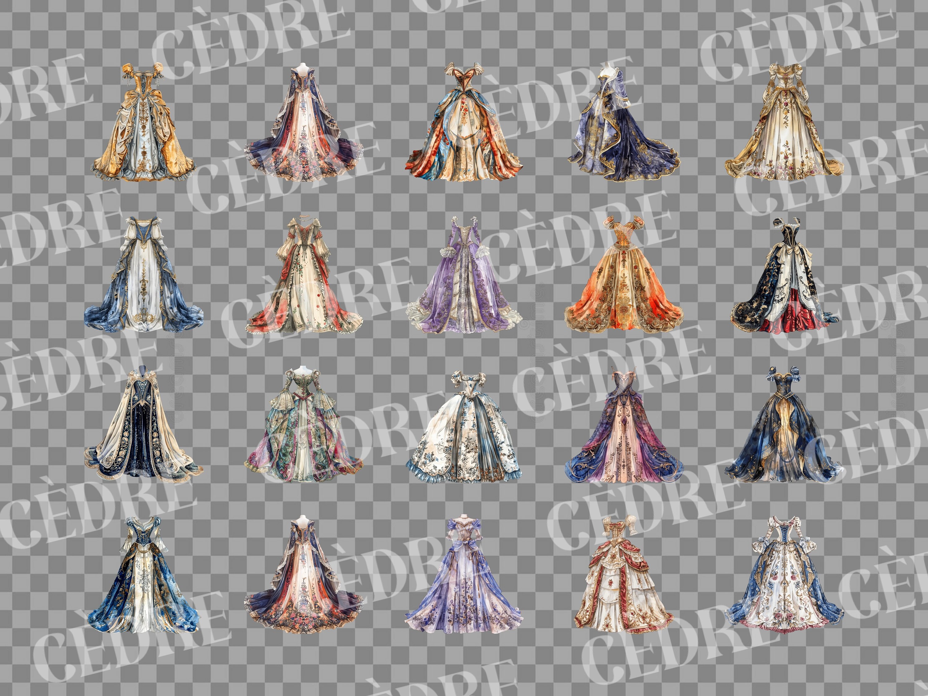 Watercolor Princess Gown Clipart, Regal Royalty Princess Dress Clipart ...