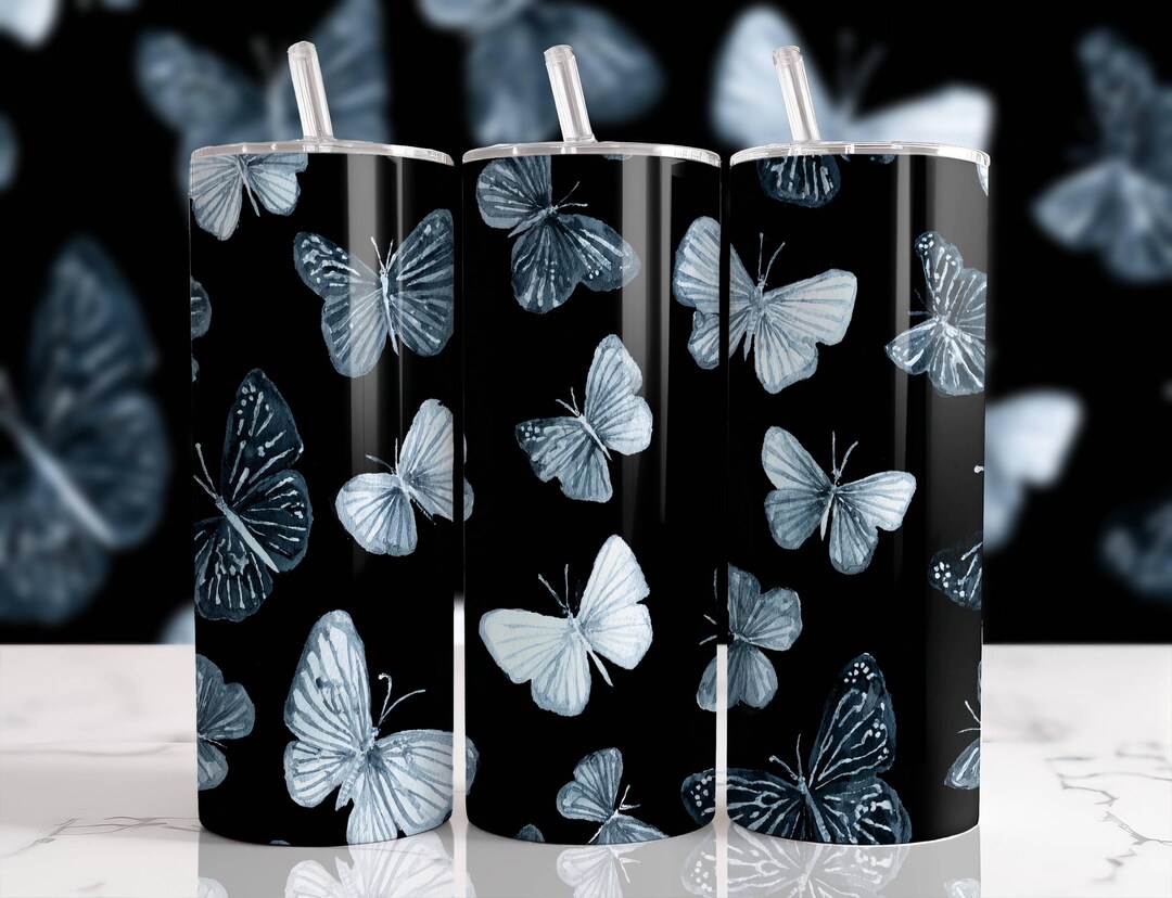 20 Oz Skinny Tumbler Wrap, Black Butterflies, Mystic Wings, Straight ...