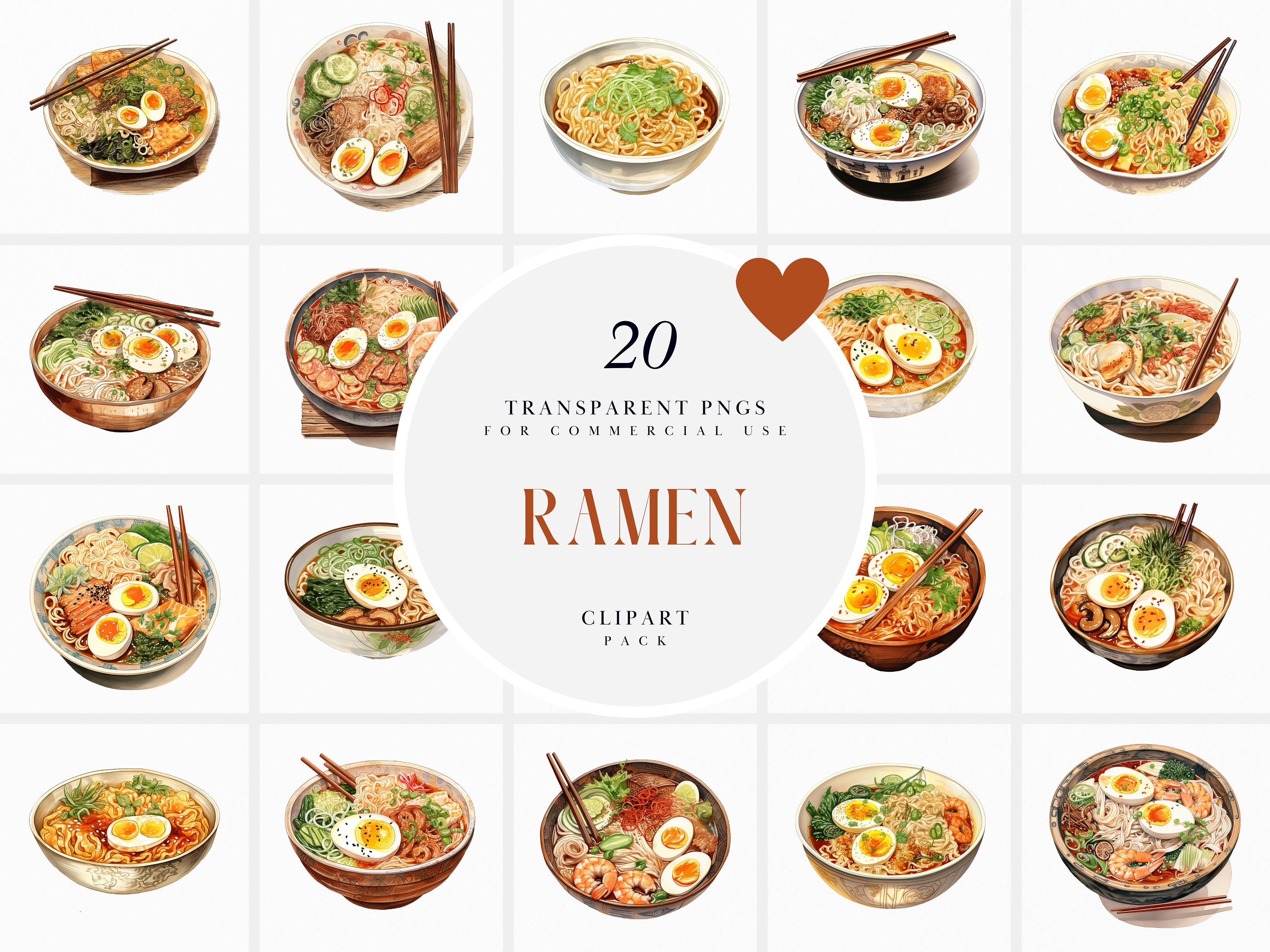 Watercolor Japanese Ramen Clipart, Ramen Noodles Clipart, Authentic ...
