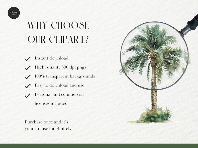 Watercolor Palm Tree Clipart, Green Palm Trees Clipart, Coconut, Dates ...