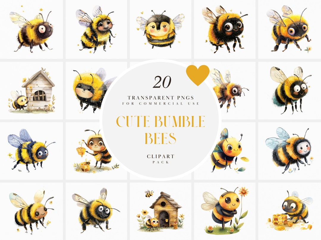 Watercolor Cartoon Bumble Bee Clipart, Cute Flying Honey Bees, Bee ...