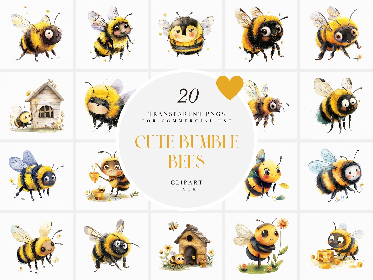 Watercolor Cartoon Bumble Bee Clipart, Cute Flying Honey Bees, Bee ...
