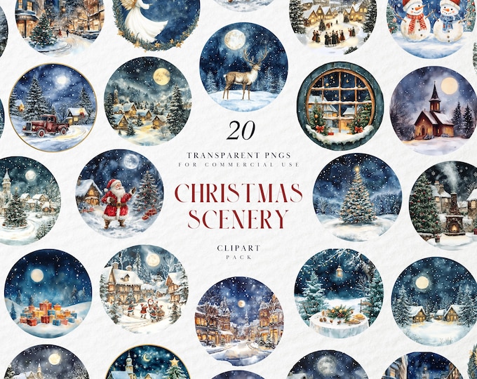 Christmas Scenery Watercolor Clip Art, High Quality Resolution. 300 DPI ...