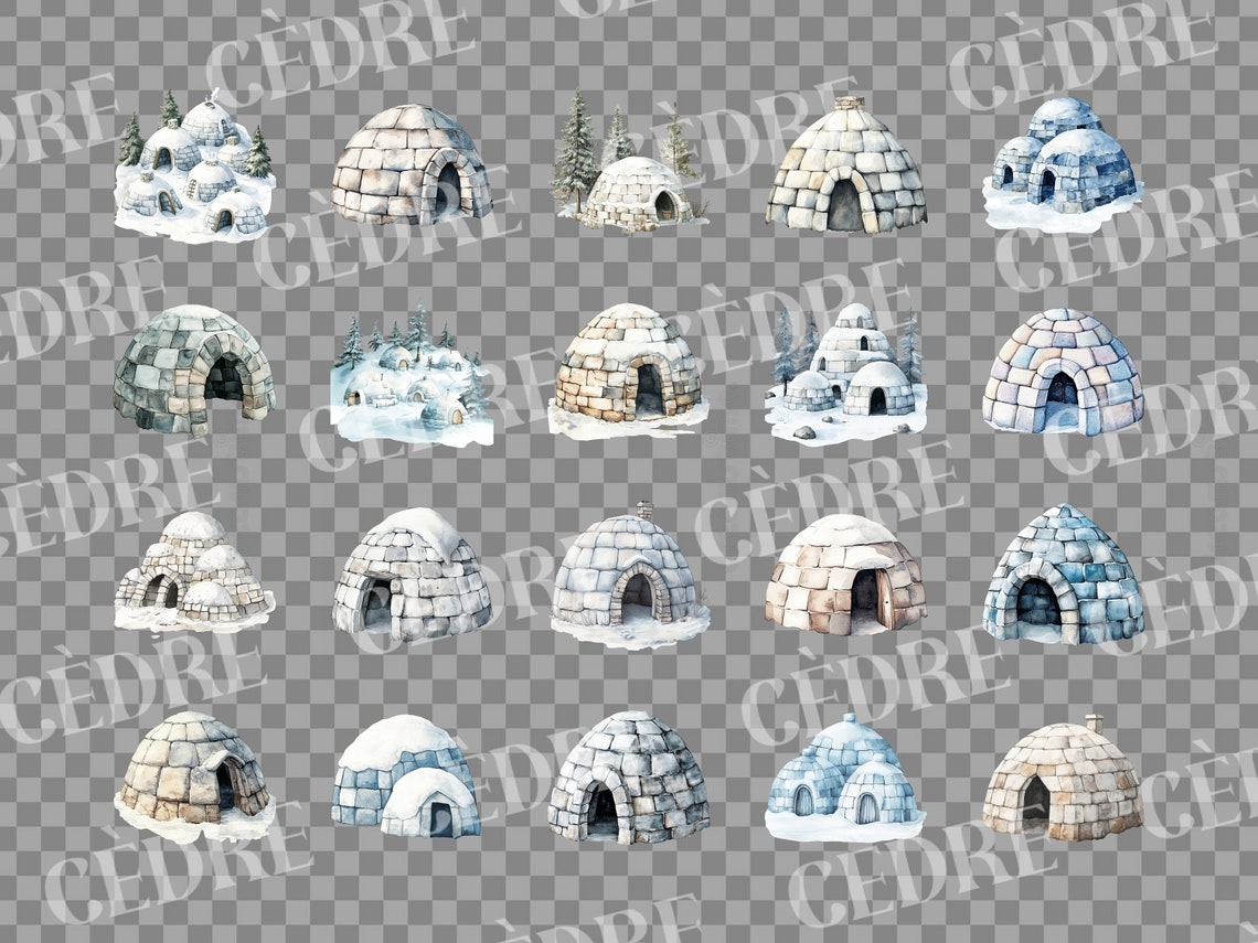 Watercolor Igloo Clipart, Cold Snowy Igloos, Icey Winter Igloo Village ...
