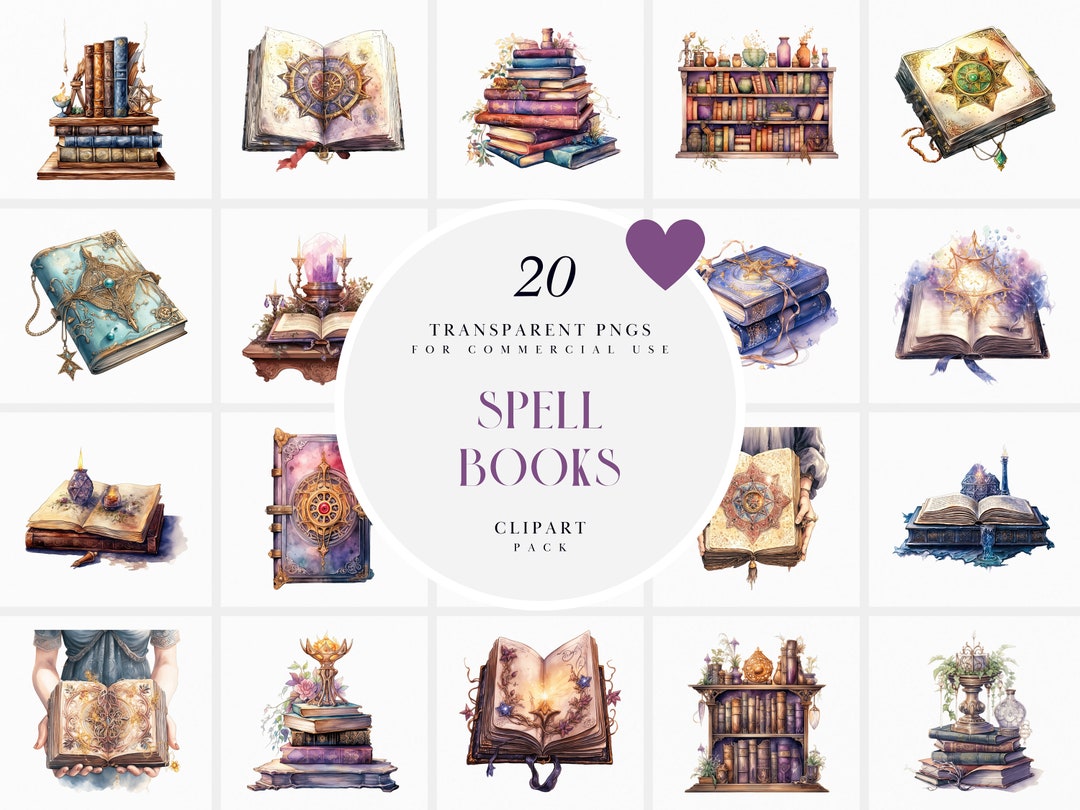 Watercolor Spell Book Clipart, Fantasy Spell Books Clipart, Enchanted ...