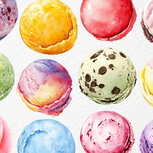 Watercolor Ice Cream Scoop Clipart, Sweet Summer Dessert Art, Gelato ...