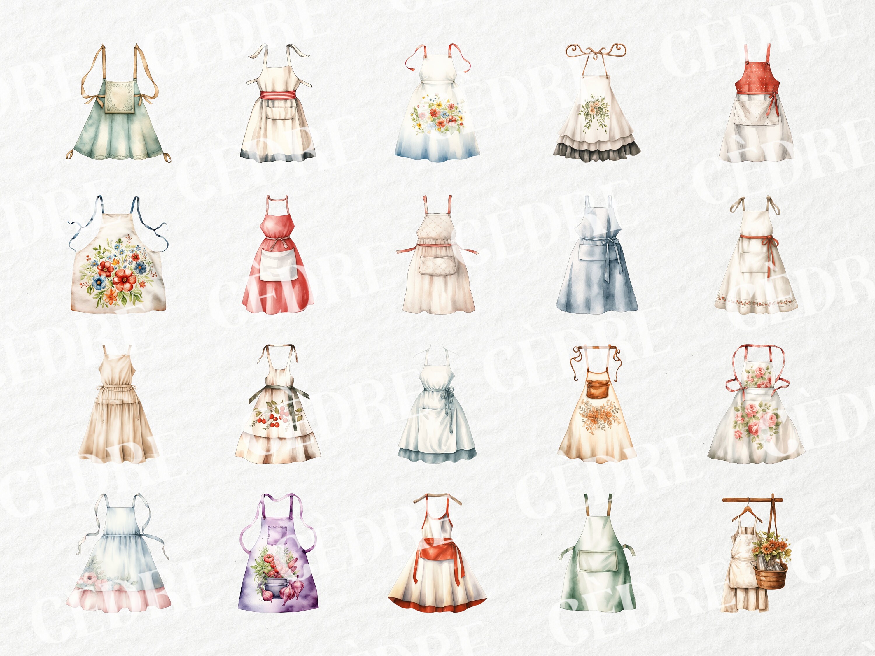 Watercolor Kitchen Apron Clipart, Cute Cooking Aprons Clipart, Baking ...