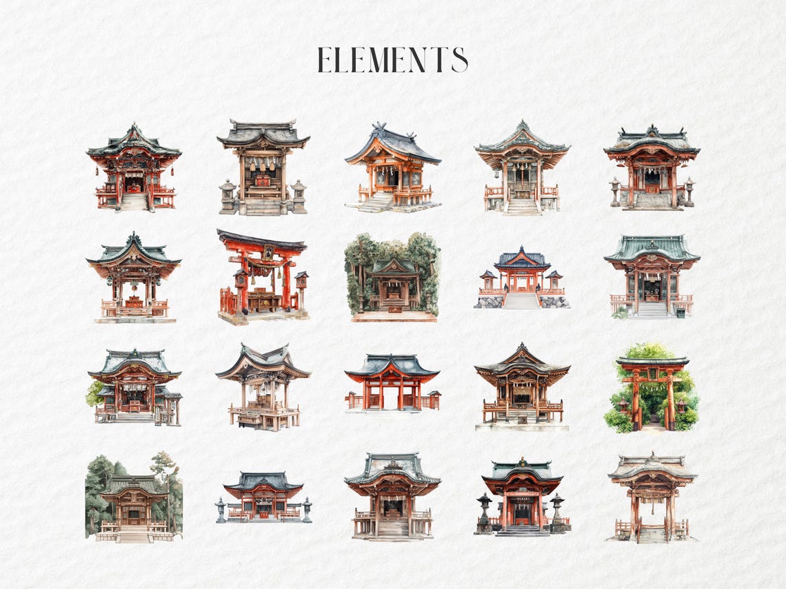 Watercolor Shinto Shrine Clipart, Japanese, Confucianism, Buddhism ...
