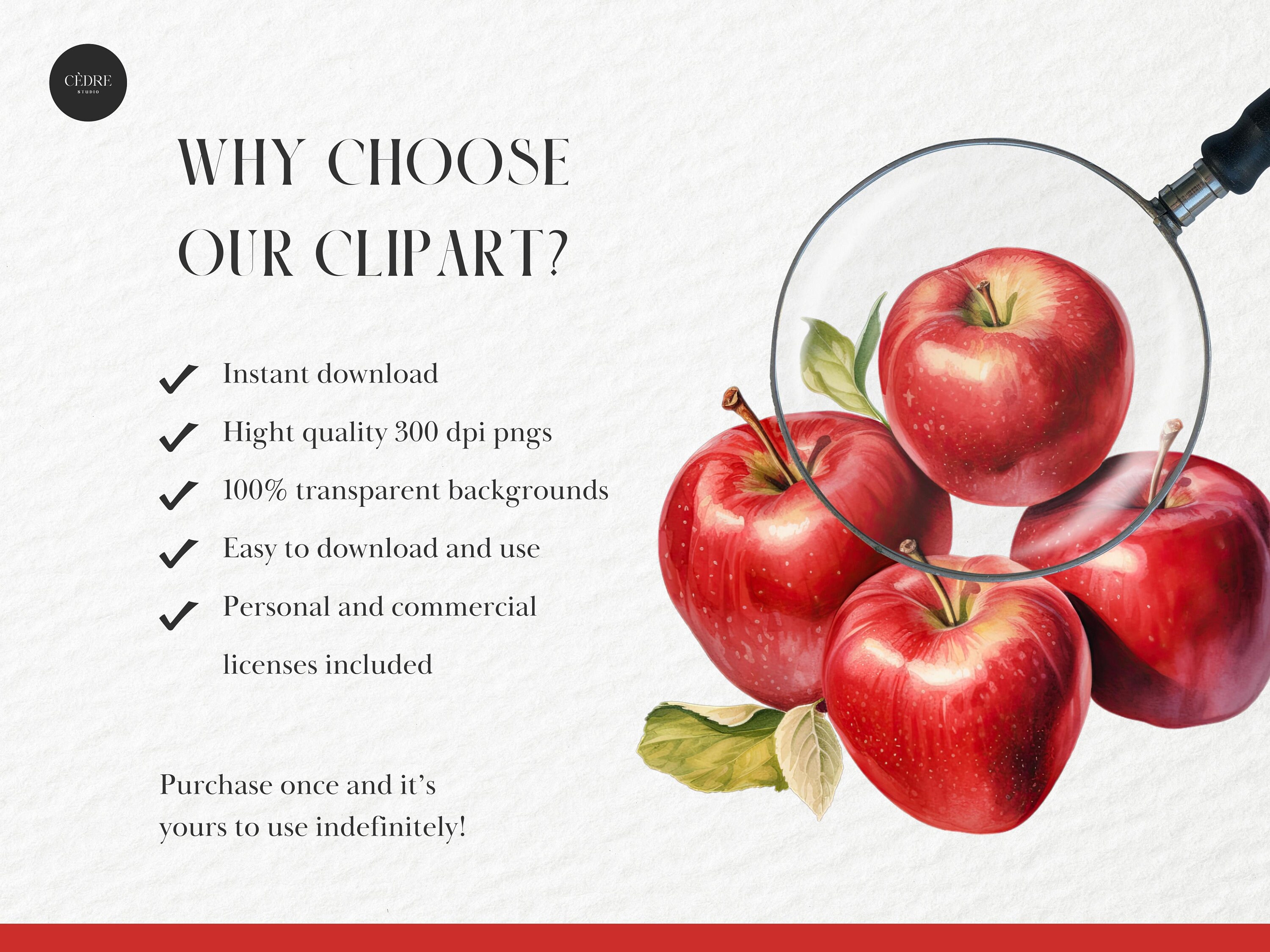 Watercolor Red Apples Clipart, Delicious Red Apple Clipart, Botanical ...