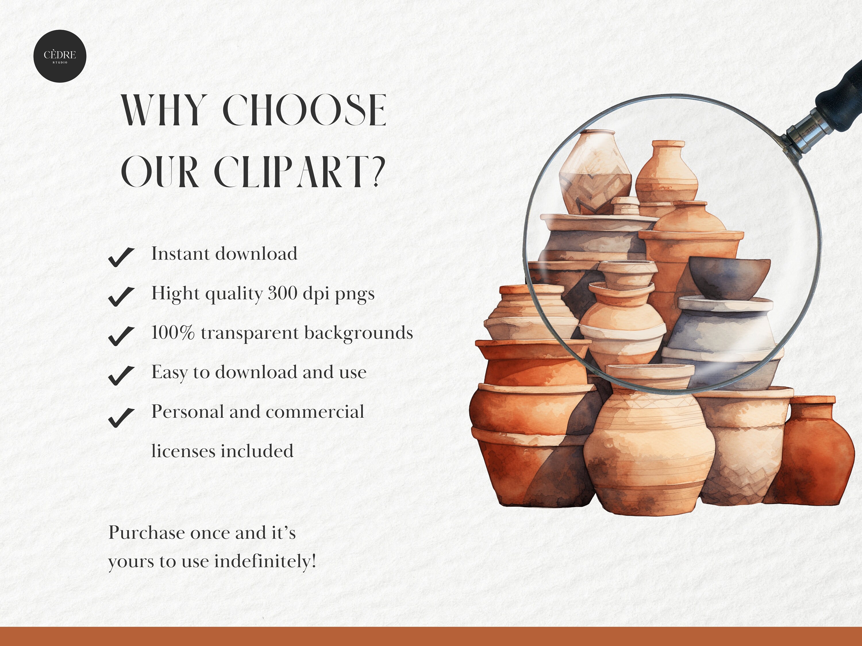 Watercolor Terracotta Pot Clipart, Terracotta Vase Clipart, Hand Thrown ...