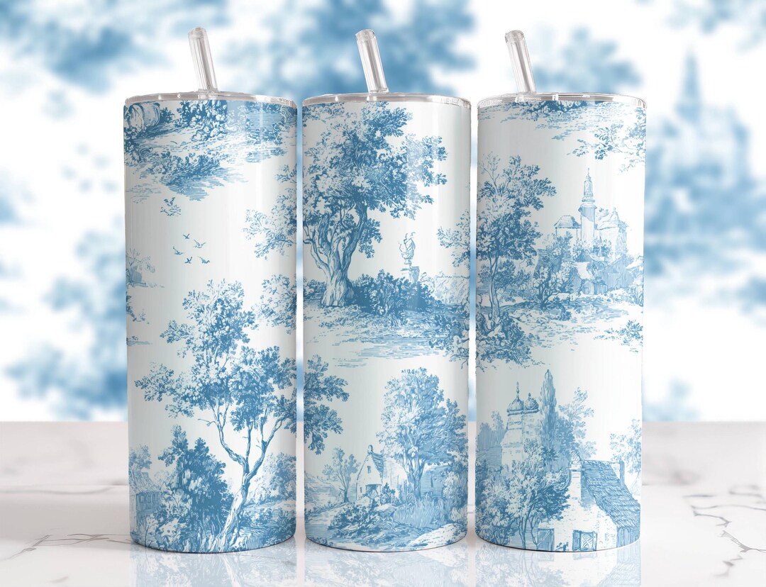 20 Oz Skinny Tumbler Wrap, Blue Toile, French Country Toile, Straight ...