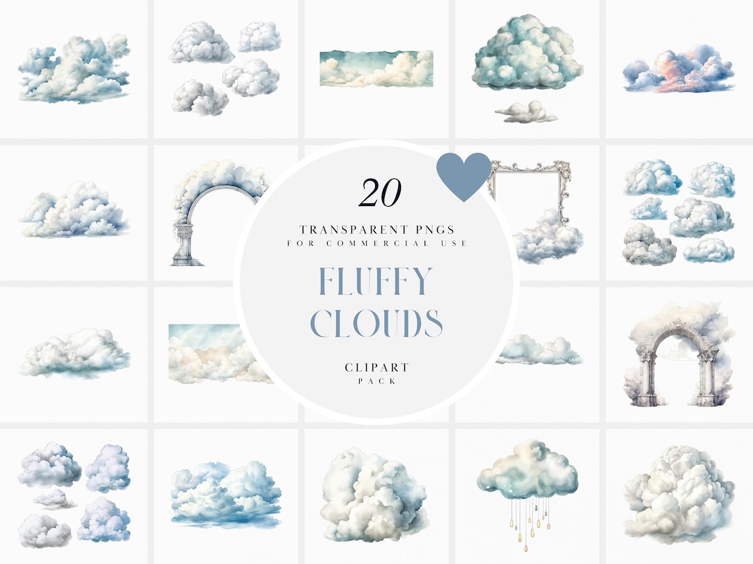 Watercolor Fluffy Clouds Clipart, Realistic White Clouds Clipart ...