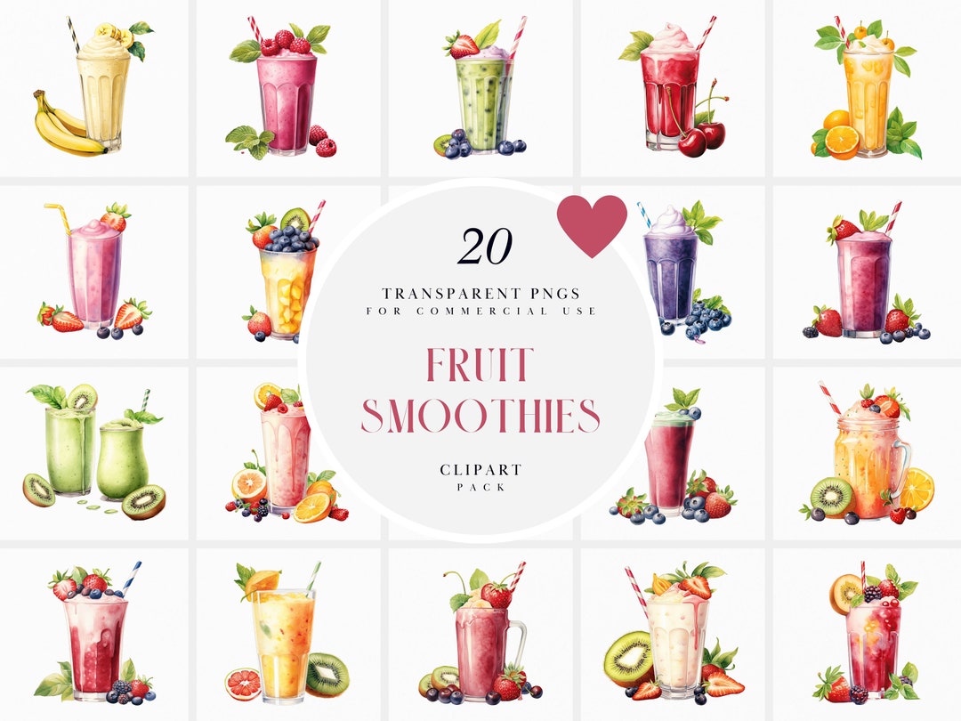 Watercolor Fruit Smoothie Clipart, Healthy Breakfast Smoothie Clipart ...