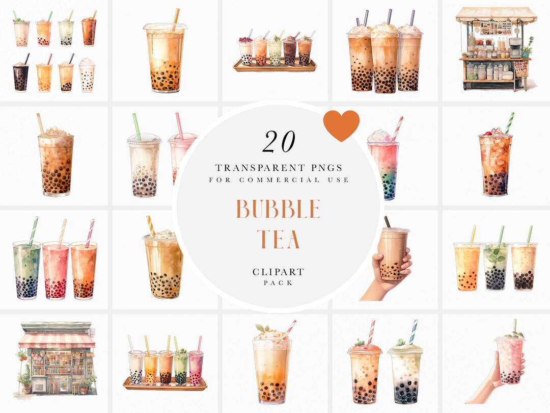 Watercolor Bubble Tea Clipart Boba Tea Clipart Drink Milk - Etsy