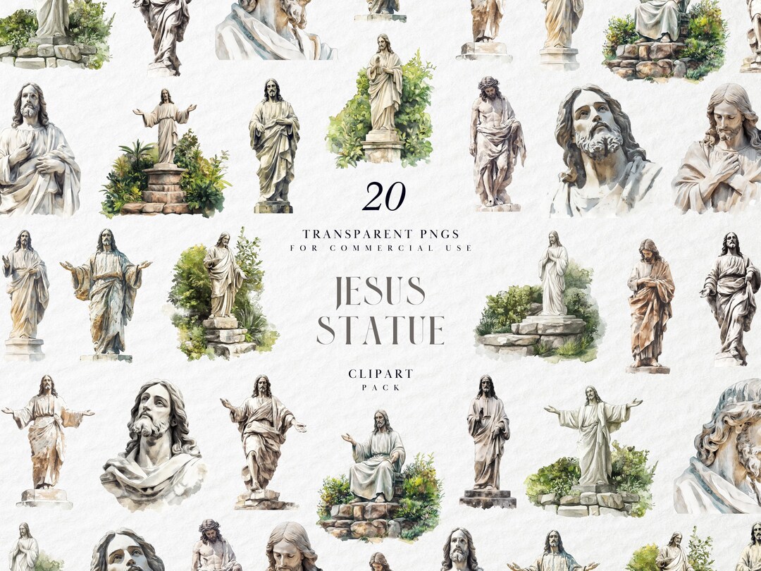 Watercolor Jesus Statue Clipart, Classic Stone Sculpture, Nativity ...