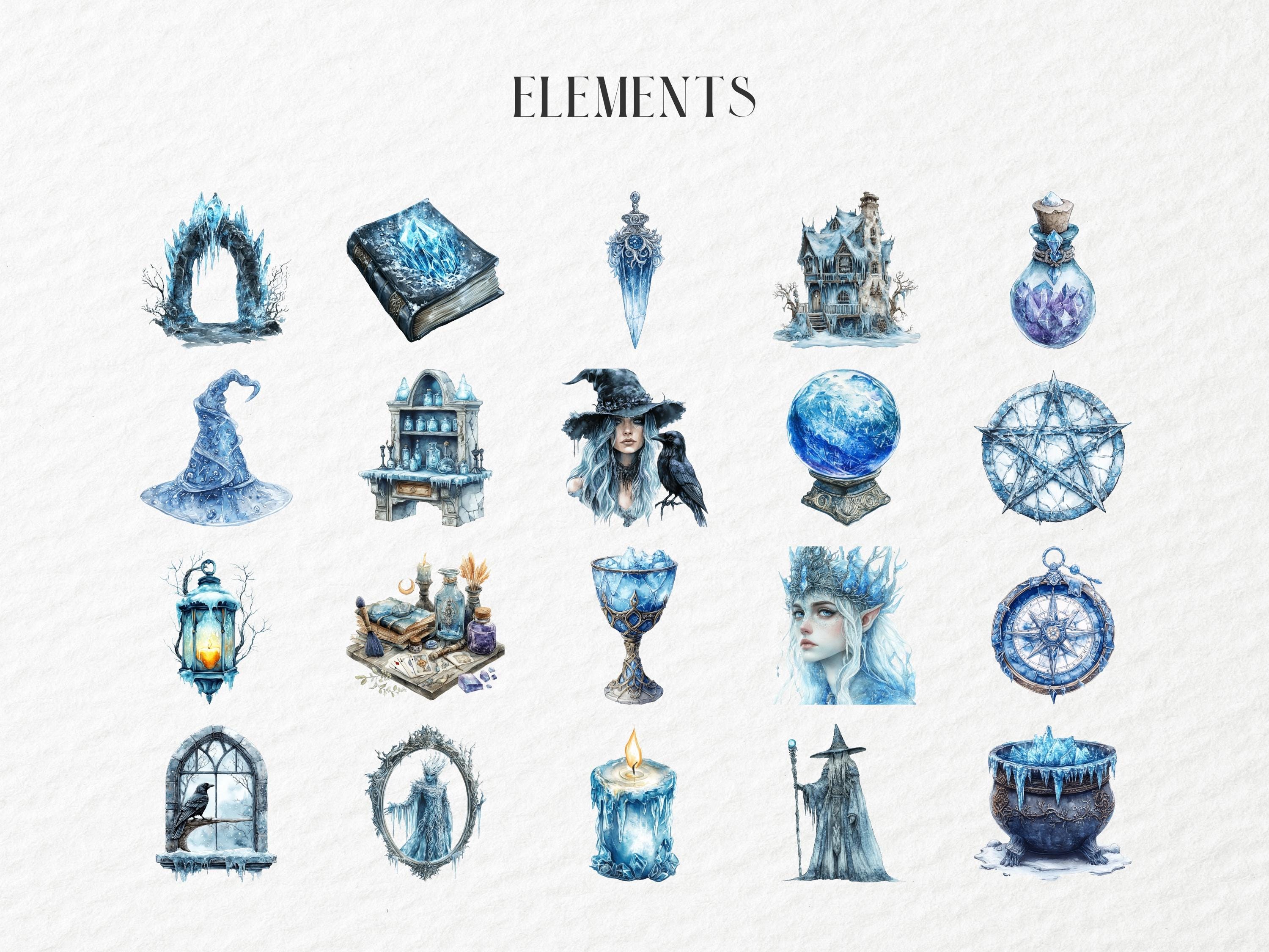 Watercolor Elemental Ice Witch Clipart, Frostbound Spellcaster, Snow ...