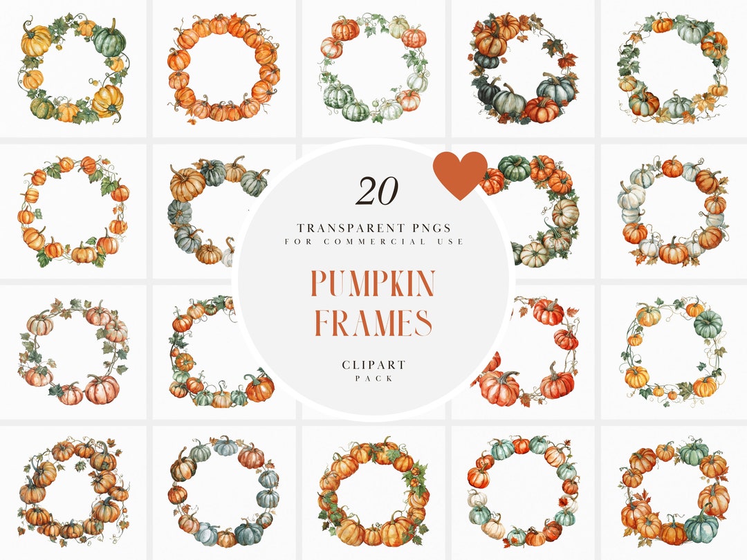 Watercolor Round Pumpkin Frame Clipart, Pumpkin Rounded Frame Clipart ...