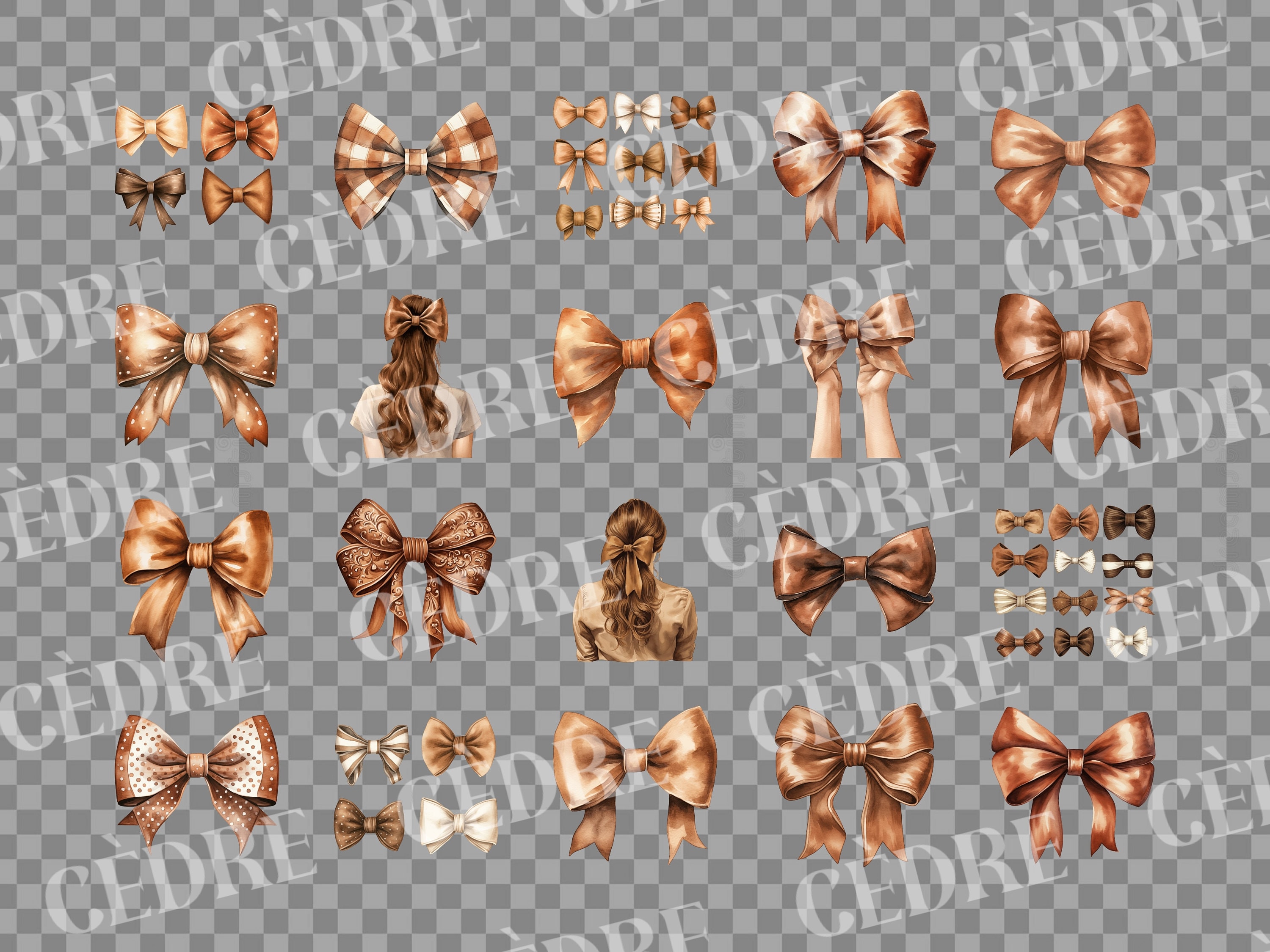 Watercolor Brown Bow Clipart, Hair Bows Clipart, Brown Ribbon Clipart ...